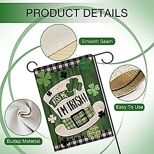 Hzppyz Happy St. Patrick's Day Top Hat Shamrock Irish Lucky Garden Flag Double Sided, Buffalo Plaid Check Farmhouse Clover Decorative Yard Outdoor Small Decor, Burlap Home Outside Decoration 12 x 18