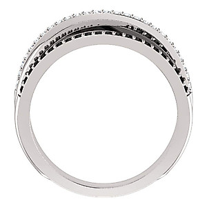 SSZUKOOU 925 Silver Jewelry Black & White Sapphire Two Tone Black and White Pave Cubic Zirconia CZ Criss-Cross Crystal Belt Design Band Ring Eternity Wedding Bridal Jewelry Gifts Women (US 7)