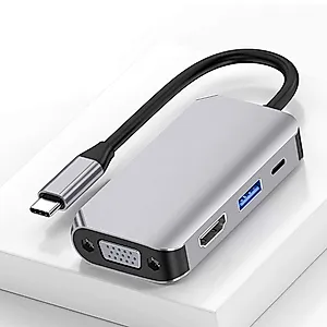 SHYPT USB Hub，Type-C Docking Station Type C to HDMI-Compatible 4K to VGA USB Splitter Hub