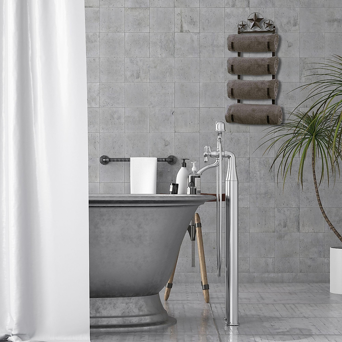 BestGiftEver Rustic Metal Star Towel Roll Wall Rack - Farmhouse Style Towel Rack for Western Bathroom Decor, Lodge and Cabin Decor, Decorative Wall Rack for Towels, Ideal for Country Home Owners