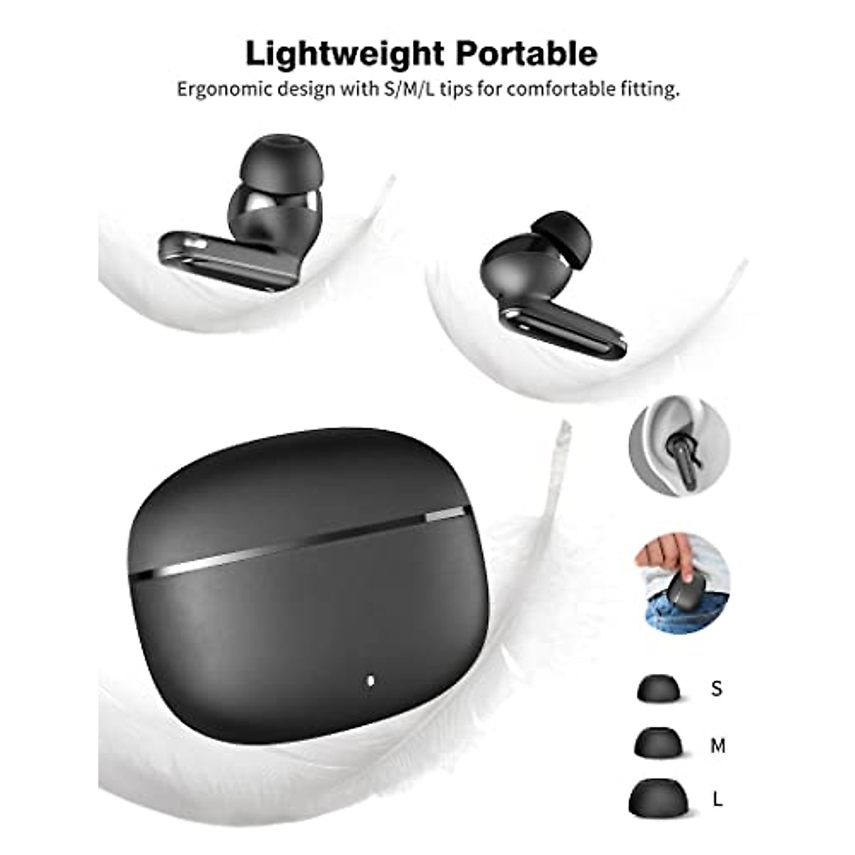 TITACUTE Wireless Earbuds NFC Noise Canceling Bluetooth Headphone for iPhone 13 14 Pro Max 12 11 XR Samsung A53 S22 S21 S20 Galaxy Z Flip 4 3 A13 Google Pixel 6 5 Android in-Ear Earphone USB C Headset