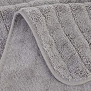 POLYTE Microfiber Oversize Quick Dry Lint Free Bath Towel, 60 x 30 in, Set of 2 (Gray, Ribbed Design)