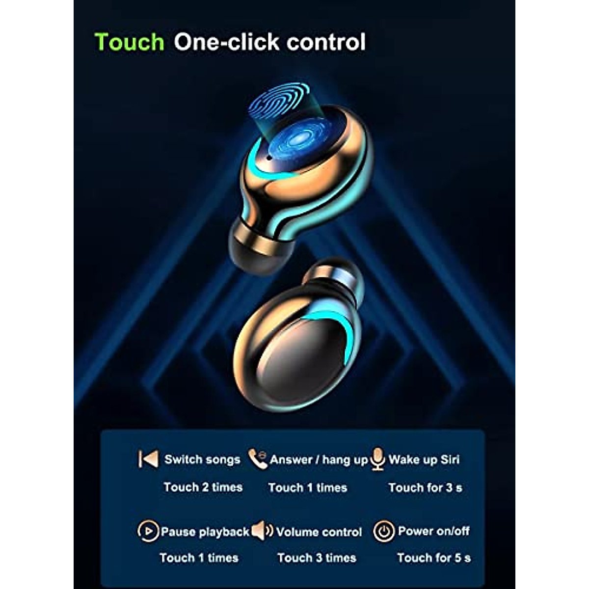 True Wireless Earbuds Bluetooth 5.0 Headphones Touch Control with Wireless Charging Case IPX7 Waterproof Stereo Earphones in-Ear Built-in Mic Headset Premium Deep Bass Black