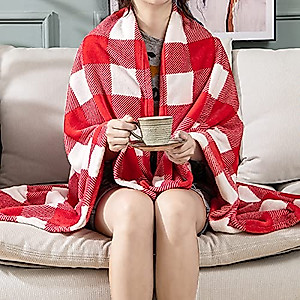 MIULEE Buffalo Plaid Fleece Throw Blanket for Sofa Couch Bed, Red and White Checkered Decor, Super Soft Lightweight Cozy Warm Fuzzy Geometric Microfiber Flannel Blanket for All Seasons, 50" X 60"
