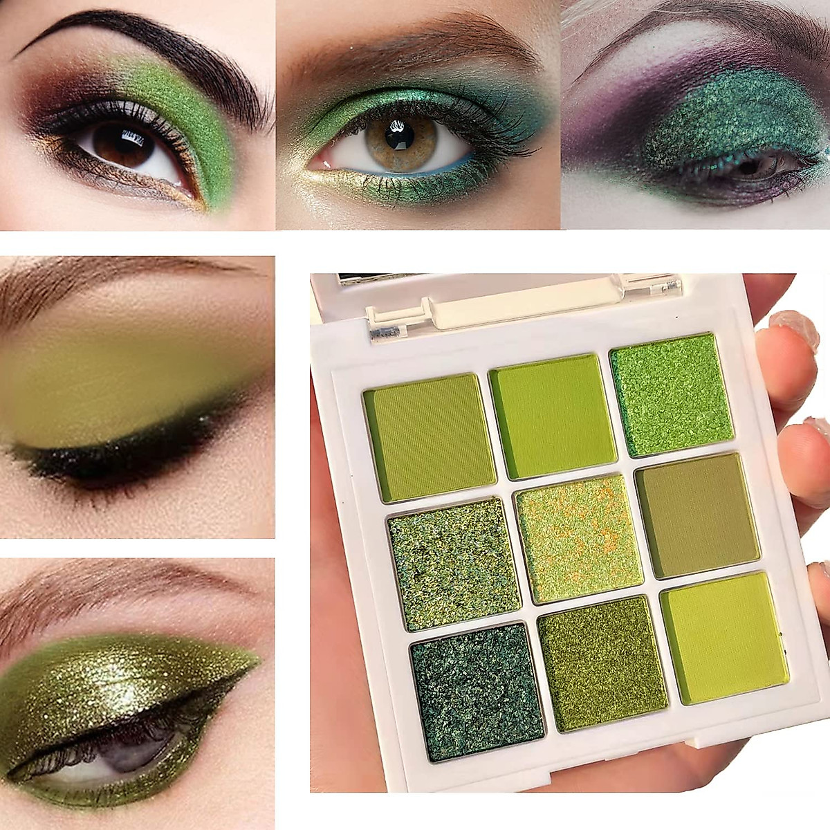 MAEPEOR Olive Green Eyeshadow Palette 9 Colors Stunning Matte Glitter Eyeshadow Palette Longlasting Waterproof Shimmer Eye Shadow for Girls and Women (Set 5, Olive Green)