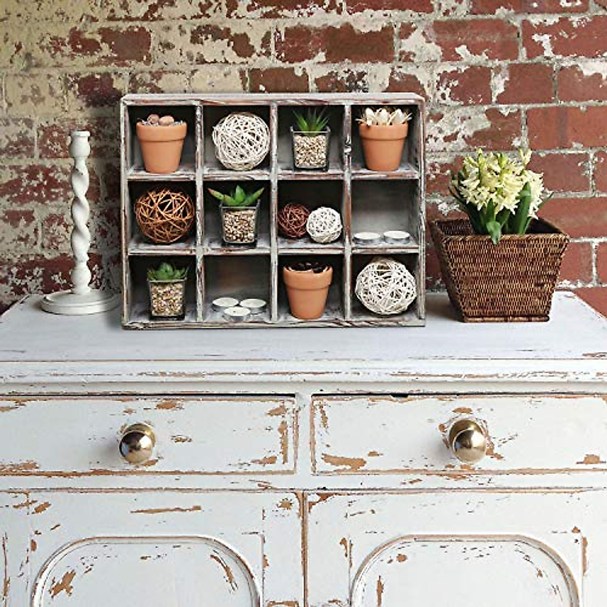 MyGift Torched Wood Shadow Box Display Case, Wall Mounted Cubby Collectible Storage Shelf, Crystal Display Shelves with 12 Compartments