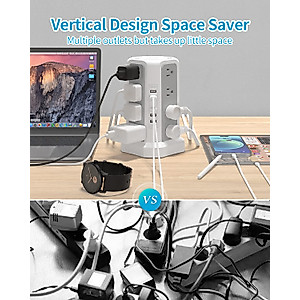 Surge Protector , Fararaka 6FT Power Strip Tower with 16 Outlets and 5 USB Ports, Flat Plug Multi Outlet Tower for Home, Office, Dorm Room