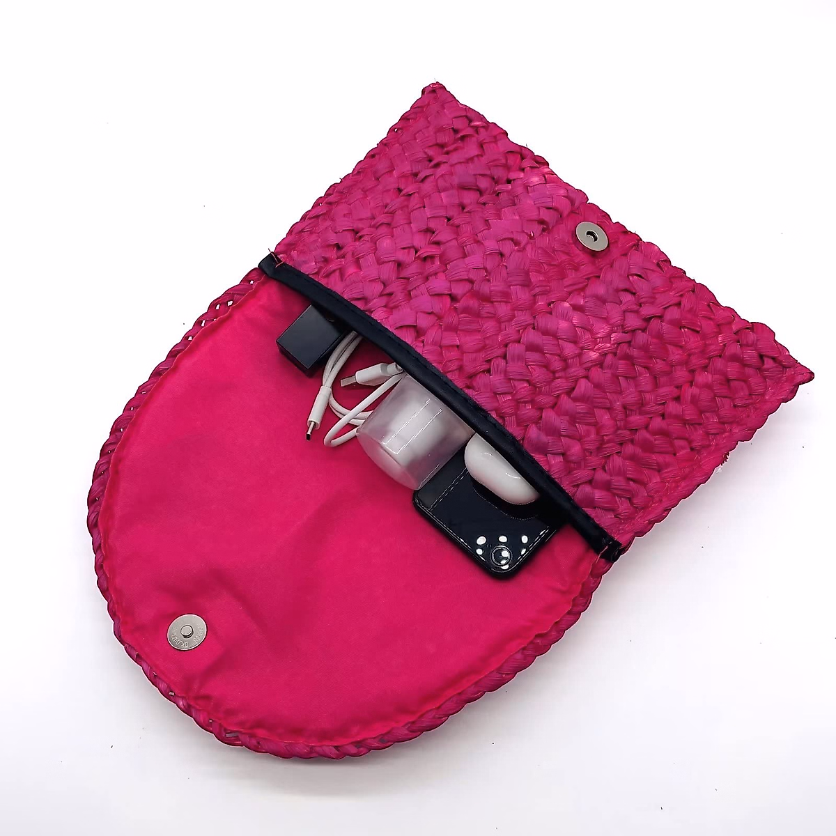 Seamido Straw Clutch Purses for Women Corn Straw Woven Bags Beach Handbags(Rose Red)