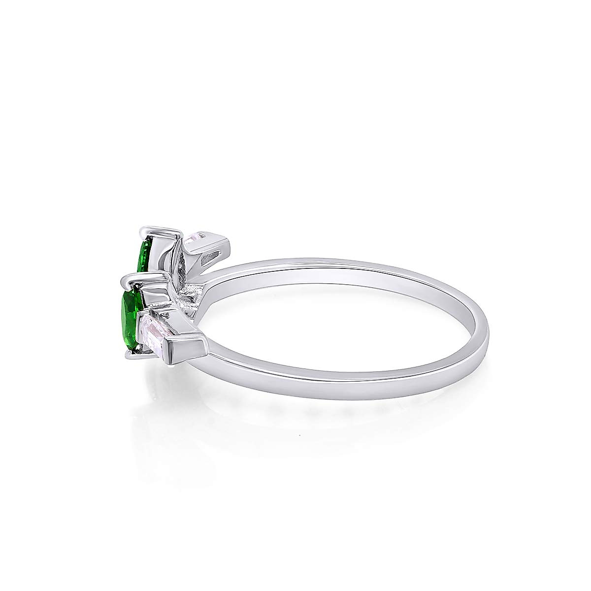 0.57 Carat Simulated Emerald & White Cubic Zirconia Enhancer Guard 14K White Gold Over Sterling Silver Ring Size-6