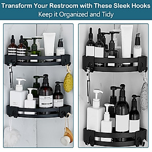 Chaofatchoy Shower Caddy Shelf Basket Rack Hooks Stainless Steel Metal Bathroom Hangers Hanging for Loofah Robe Massage Towel Squeegee Sponge Shower Brush Body Bath Scrub Washcloth Luffa Razor 2 Pack