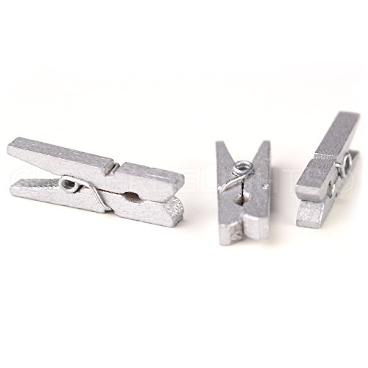 CleverDelights 1 1/8" Mini Wood Clothespins - Metallic Silver - 50 Pack