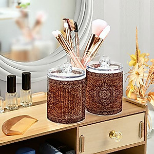 Kigai 2PCS Brown Persian Texture Qtip Holder Dispenser with Lids - 14 oz Bathroom Storage Organizer Set, Clear Apothecary Jars Food Storage Containers, for Tea, Coffee, Cotton Ball, Floss