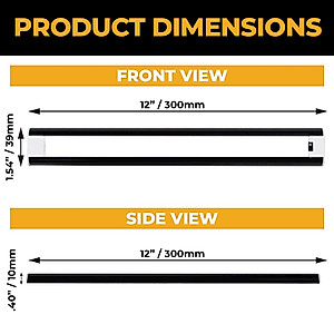 LED Hand Wave Motion Sensor Under Cabinet Lighting Plug In Kit - Dimmable Under Counter Lights for Kitchen - Black Finish - 12Inch (1Pack) - 12v LED Light Bar - Soft Neutral 3500K - Touchless Dimming