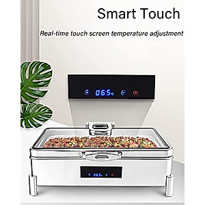 UZOURI 6 Qt Stainless Steel Chafing Dishes Silver Electro-Thermal Chafer Warmer Set with Touch Screen, Chafing Dishes Buffet for Wedding Kitchen Party Banquet Dining,B (B)