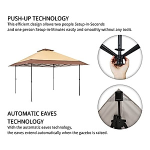 Suntime 12x12 Instant Pop Up Gazebo Canopy Tent Shelter with Solar LED Lights, Zippered Mesh Mosquito Netting, Wheeled Roller Carry Bag, Bonus Weight Sandbags, Stakes, Ropes - Brown