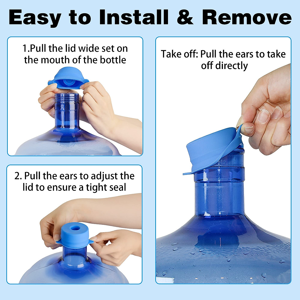 U-Goforst [4 PCS] 3 & 5 Gallon Water Jug Cap - 55mm Food Grade Silicone Reusable Bottle Cover for Standard/Screw/Crown Tops, Dispenser Replacement Lids, Non Spill & Leak Free 4 Pack