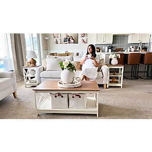 PHI VILLA Coffee Table - Modern Coffee Tables with Storage for Living Room Shelf 2 Tiers, Farmhouse Coffee Table Set