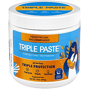 Triple Paste Diaper Rash Cream for Baby - 16 Oz Tub - Zinc Oxide Ointment Treats, Soothes and Prevents Diaper Rash - Pediatrician-Recommended Hypoallergenic Formula with Soothing Botanicals