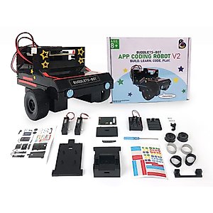 BUDDLETS-Bot Robot Toy Kit for Kids Ages 8-12 - STEM Coding Robotic Toy Car for Beginners - Engineering DIY Building Kit with Voice, Coding & App Controlled Robot (Black)