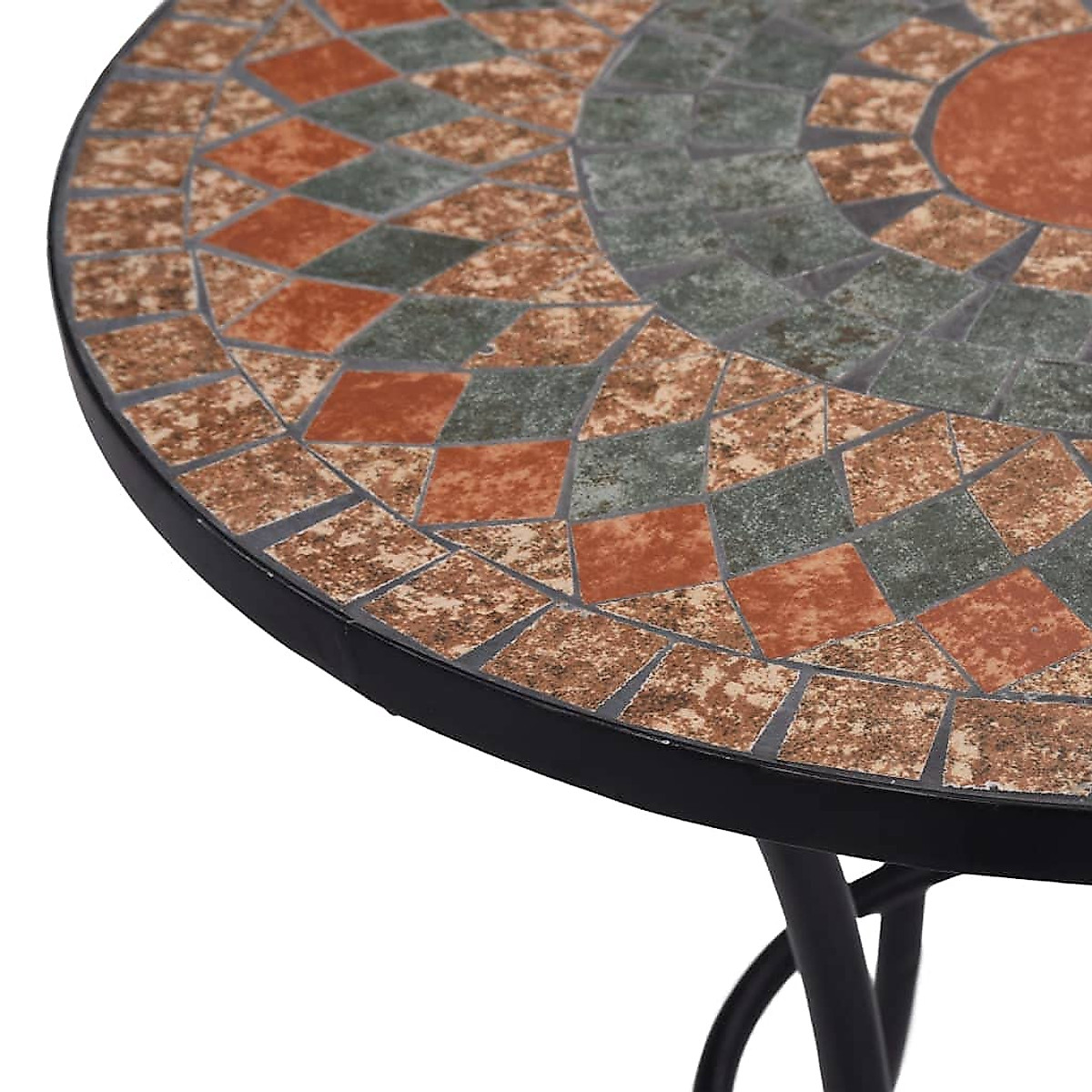 CUMYZO Round Mosaic Bistro Tables,Ceramic Table Top Metal Frame for Porch Beach Patio Garden Balcony Poolside,Plant Stand 23.6" x 27.6" Orange/Gray