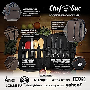 Chef Knife Bag Convertible Backpack | Transforms to Messenger Bag to Shoulder Sling Crossbody Bag | 21+ Pockets for Knives & Culinary Tools | Large Pockets for Laptop Tablet & Notebook (Brown)