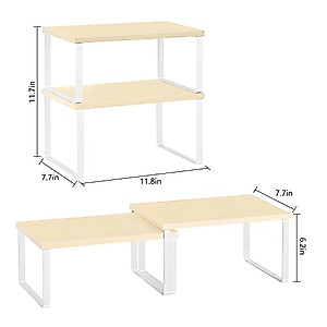 YBING Counter Shelf Set of 4 Kitchen Cabinet Shelf Organizer Wood Stackable & Expandable Countertop Shelf Organizer Rack for Bathroom Pantry Racks White