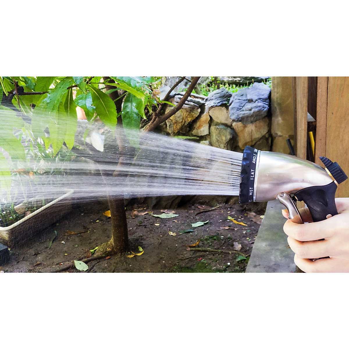 Wasser Vela Garden Heavy Duty Metal 10-pattern Water Spray Pistol Hose Nozzle, Front Trigger, Soft Grip