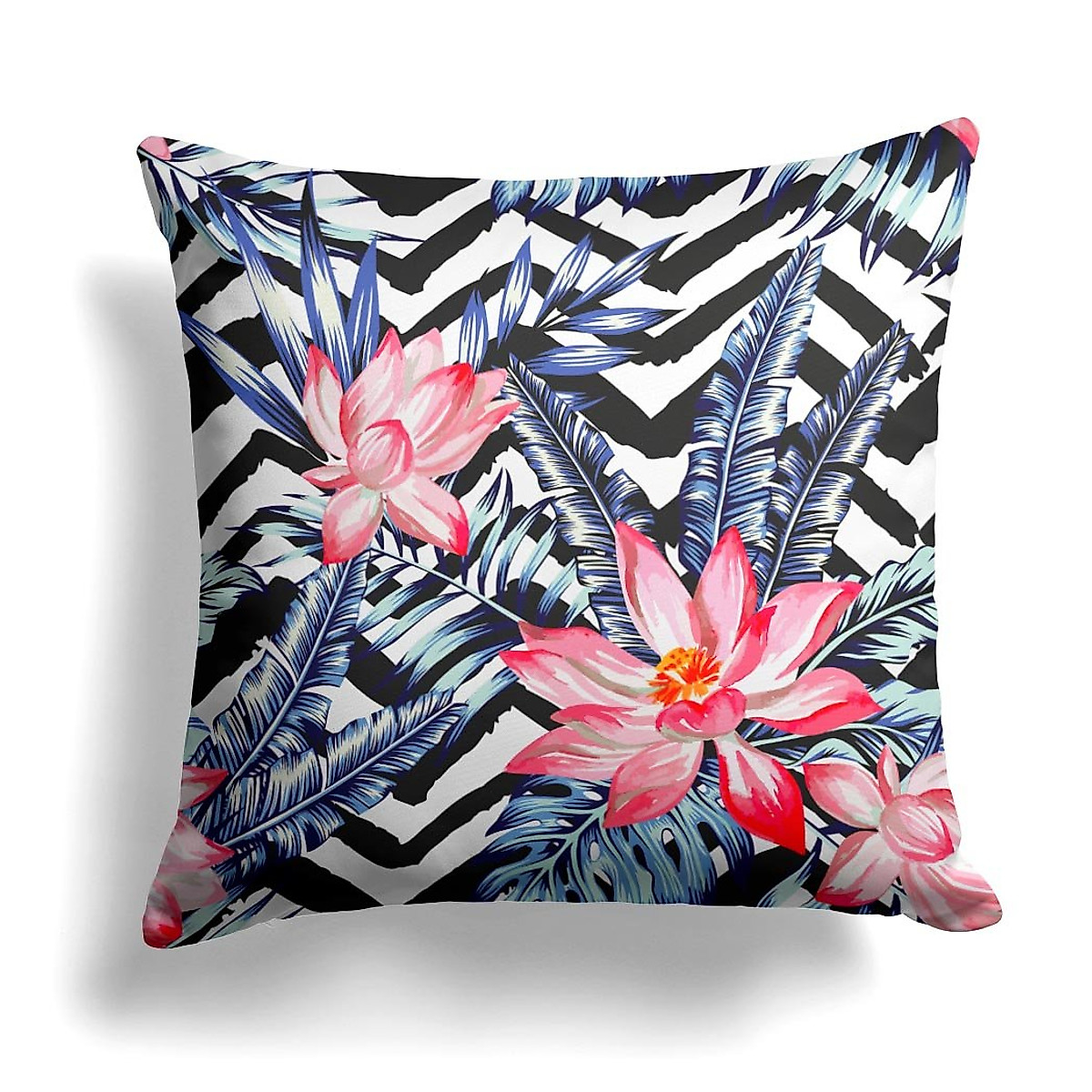 iiRov Summer Design Ink-Fuzed Decorative Throw Pillow - Vivid Tropical Chevron Floral v1
