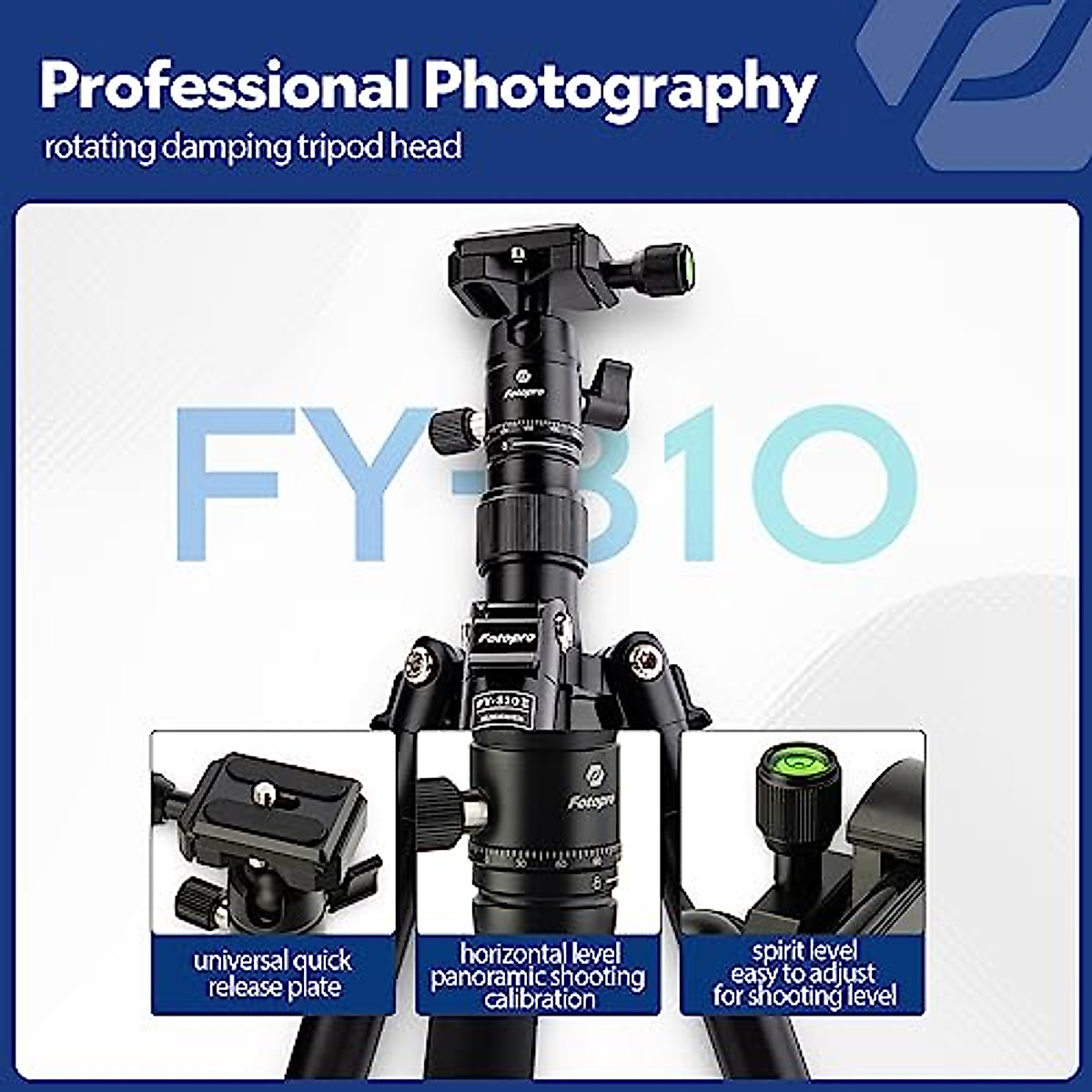 Fotopro Mini Tripod, 55" Lightweight Compact Travel Tripod with Ball Head Phone Mount Detachable Selfie Stick, Aluminum Camera Phone Tripod Max Load up to 8.8 lbs, FY810 Black