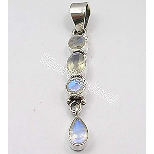 SilverStarJewel 925 Solid Silver Rainbow Moonstone Pendant 1.8" Ladies Engagament
