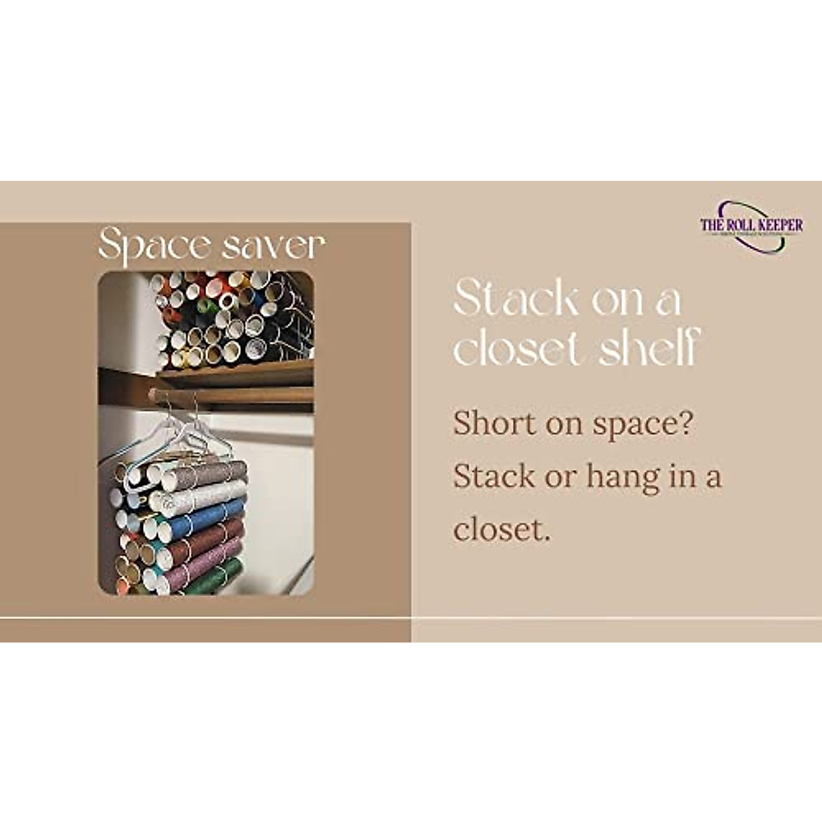 The Roll Keeper, Vinyl Roll Holder and Craft Room Organizer, Hanging Adjustable Rack, Diamond Painting Accessories,Closet, Door and Wall Mount, Holds 36 Roll (White Elastic)