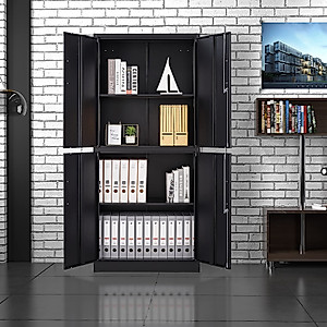 Anxxsu Metal Storage Locking Cabinet, 71" Tall Metal Cabinet with 4 Doors and 2 Adjustable Shelves, Locking Steel Cabinet for Home, School, Office, Gym, Garage Storage (Black)