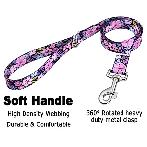 Mihqy Dog Collar and Leash Set with Bohemia Floral Tribal Geometric Patterns - Soft Ethnic Style Collar Adjustable for Small Medium Large Dogs(Pink Floral Set,S)