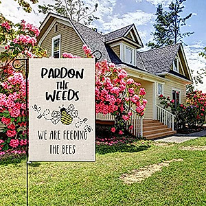 Save The Bees Garden Flag Pardon The Weeds We Are Feeding The Bees Yard Garden Decor (Feeding The Bees)