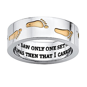 PalmBeach Yellow Gold Ion-Plated Stainless Steel Two Tone Footprints in The Sand Ring (7mm) Sizes 6-14 Size 6