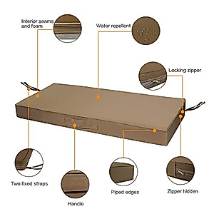 Faible Poisson Outdoor Bench Cushion, 60 x 18 Inch Waterproof Porch Swing Cushions Garden Patio Furniture Cushions with Handle and Anti-Slip Straps for Indoor Backyard Seat Pads, Coffee