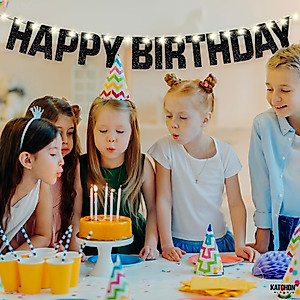 KatchOn, Glitter Black Happy Birthday Banner Light Up - Prestrung, 10 Feet | Black Happy Birthday Led Sign, Happy Birthday Banner for Men | Light Up Happy Birthday Sign for Happy Birthday Decorations