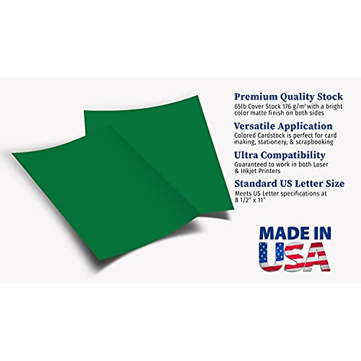 65lb Cover Cardstock Paper - 8.5 x 11 inch - 25 Sheets (Holiday Green)