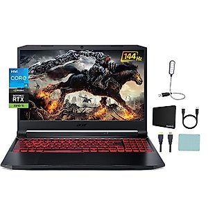 acer Nitro 5 Gaming Laptop, 15.6" FHD IPS 144Hz Display, Intel Core i5-11400H, 2.70 GHz, GeForce RTX 3050Ti, 32GB RAM, 1TB PCIe SSD, Wi-Fi 6, Backlit Keyboard, Black, Windows 11 Home + Accessories