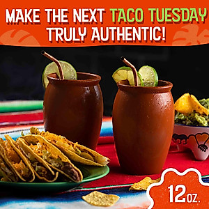 CANTAREY - 12oz Clay Cups for Tequila, Margaritas, Mojitos and More, Cantaritos de Barro Mexicanos, Natural Clay Margarita Glasses, Taco Tuesday Tazas de Barro, Set of 2