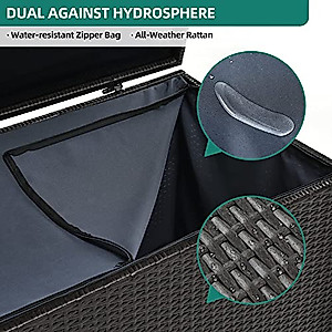 YITAHOME 120 Gallon Large Deck Box with Wheels, Woven Rattan Wicker Outdoor Storage Box, Waterproof Storage Container, Outdoor Cushions Storage-Pool Storage Bin - Brown