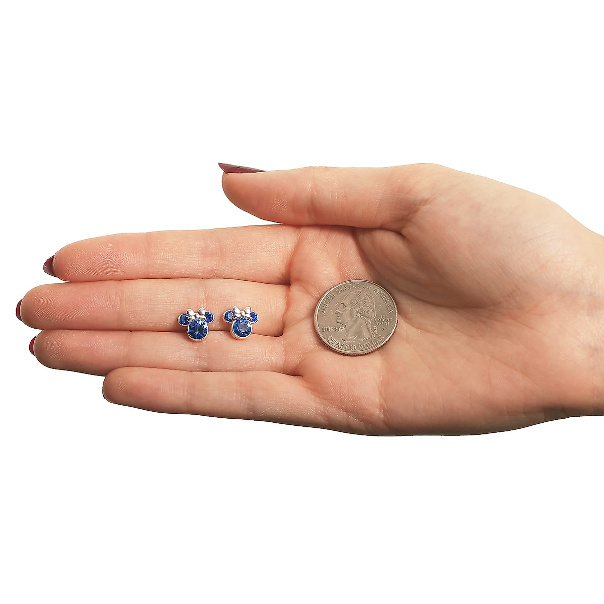 Disney Womens Minnie Mouse September Birthstone Stud Earrings - Minnie Mouse Jewelry - Faux Sapphire Earrings (September-Sapphire Crystal)
