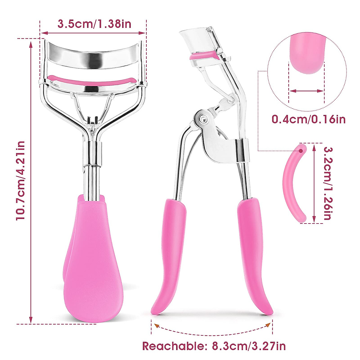 Sibba Lash Curler, No Pinching or Pulling, Long Lasting EyeLash Curler Fit All Eye Shapes, Professional Makeup Tool for Eyelashes with 10 Pieces Silicone Refill Pads (Pink)