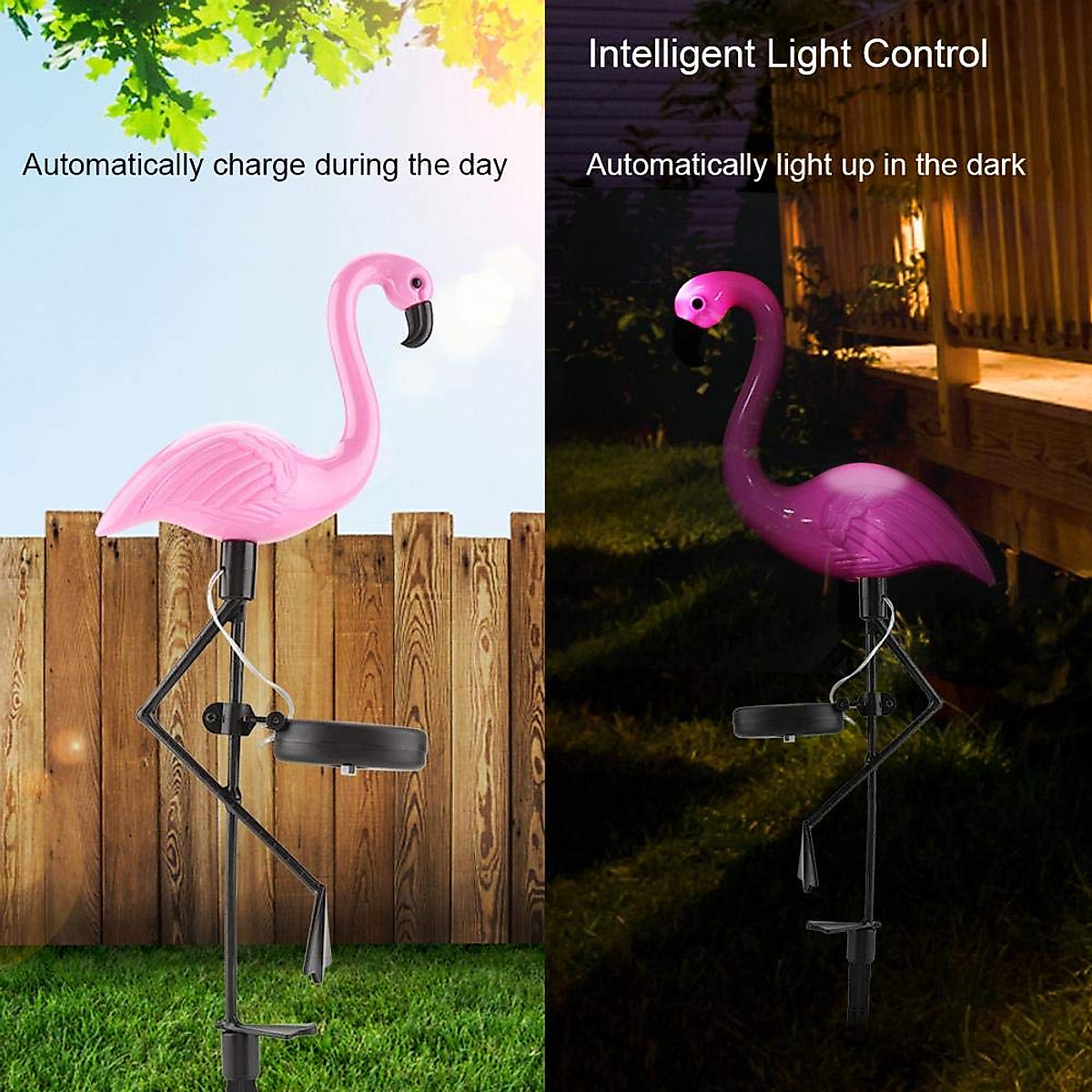 Yosoo- Solar Flamingo Garden Light, 2 Pack Pink Flamingo Solar Powered Outdoor LED Lawn Light Decorative Stake Lamp Pink Flamingo Yard Ornament Stakes for Garden Yard Pathway