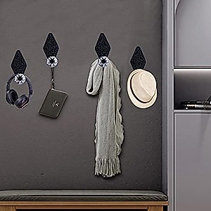 Baoswi 4 Pack Self Adhesive Wall Hooks, Diamond Shaped Crystal Glass Hooks Hat Holder Necklace Holders Wall Mounted Jewelry Organizer Clothes Hooks Hat Storage Hat Rack for Wall (Silver)