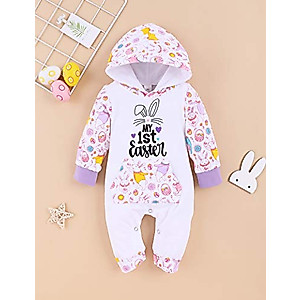 WALSONER Newborn My First Easter Outfit Baby Girl Hoodie Romper Bodysuit Jumpsuit Clothes Newborn White