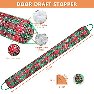 Triangle Under Door Draft Stopper Noise Blocker 30 Inches for Door Bottom Air Seal Insulation and Soundproof, Heavy Duty Weather Guard Snake Stripping, Tartan Check Green and Snowflake
