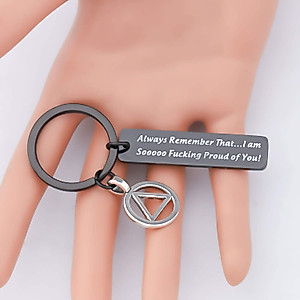 MAOFAED Sobriety Gift Addiction Recovery Gift AA Alcoholics Anonymous Birthday Gift Sober Keychain New Beginnings Gift 12 Steps Gift (soooo proud of you black)