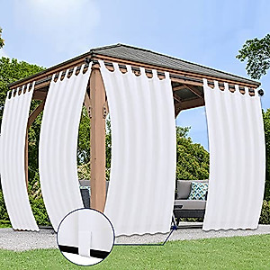 PureFit Outdoor Curtains for Detachable Sticky Tab Top Patio Waterproof/Weatherproof, UV and Fade Resistant Outside Curtains for Gazebo, Porch, Pergola, Privacy Curtain, 54 x 84 inch, 2 Panels, White
