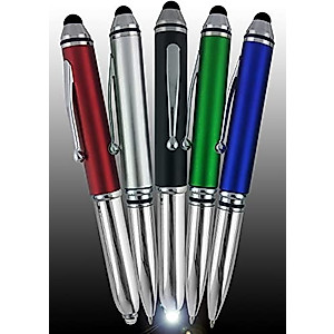SyPen Stylus Pen for Touchscreen Devices, Tablets, iPads, iPhones, Multi-Function Capacitive Pen With LED Flashlight, Ballpoint Ink Pen, 3-In-1 Pen, 5PK, Red